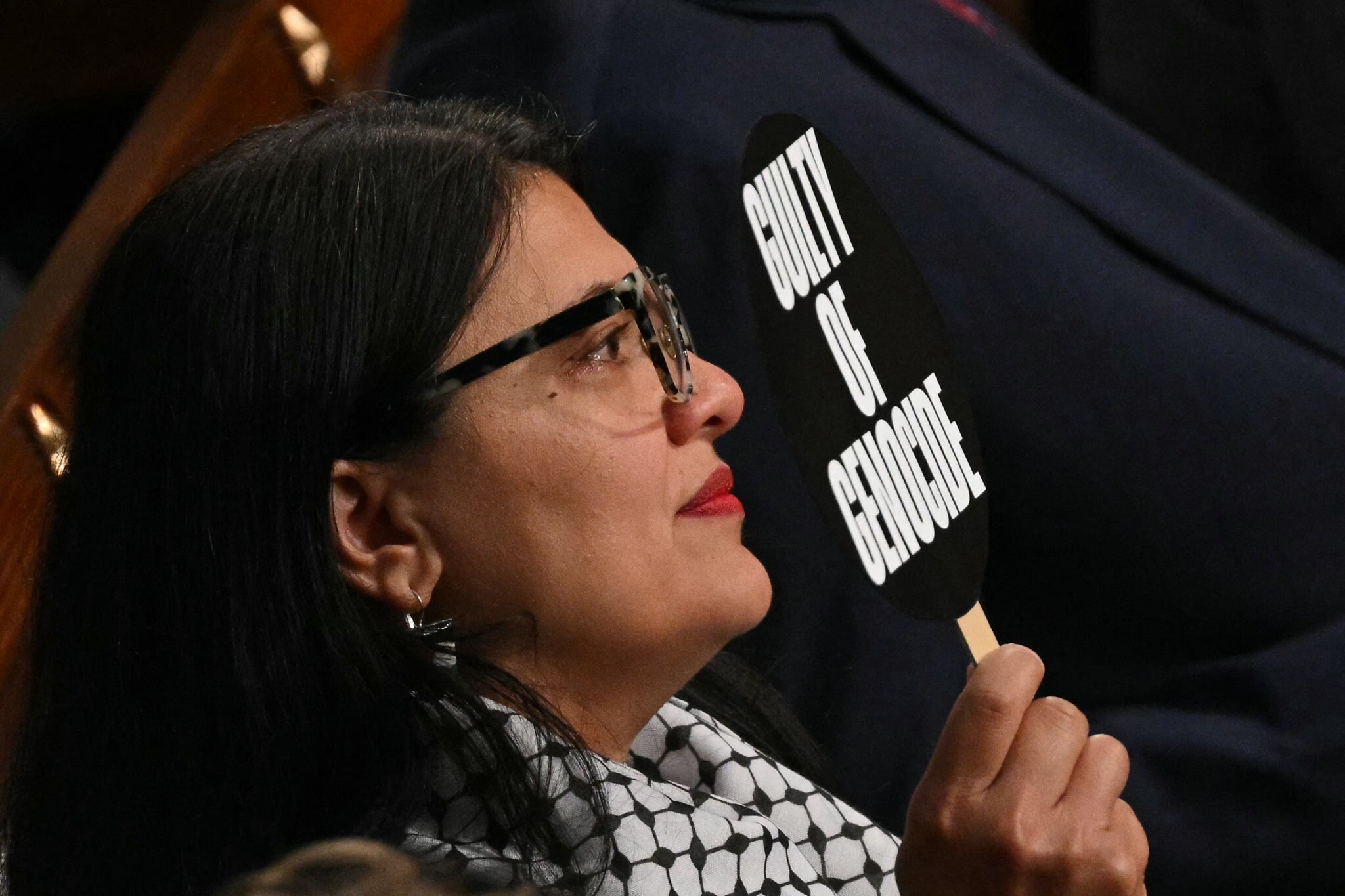 Rashida Tlaib Ripped for Holding Up Sign During Netanyahu Speech ...